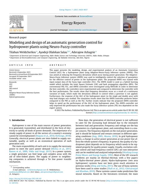 Pdf Modeling And Design Of An Automatic Generation Control For Hydropower Plants Using Neuro