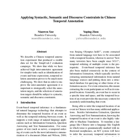 Applying Syntactic Semantic And Discourse Constraints In Chinese Temporal Annotation Acl