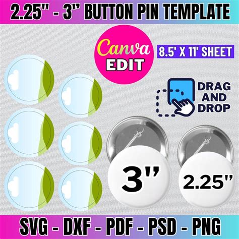 225 Inch Button Template Etsy
