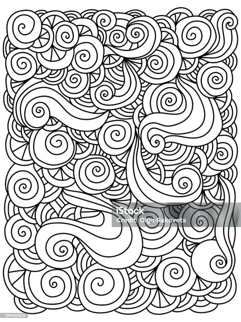 파도와 나선형이있는 추상적 인 명상 낙서 색칠 공부 페이지 색칠하기에 대한 스톡 벡터 아트 및 기타 이미지 색칠하기 페이지