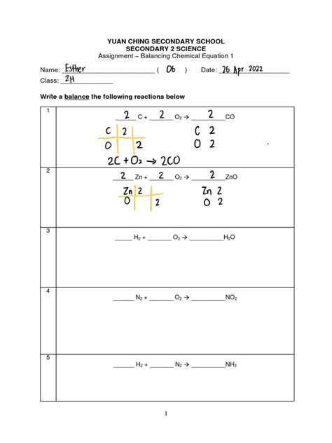 11 Balancing Equation Worksheet Pdf Oxide Chlorine