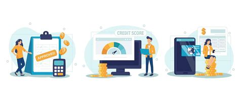 Credit Approval Illustration Set Characters With Good Credit Score Receiving Loan Approval From