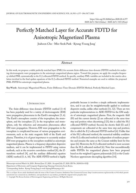 Pdf Perfectly Matched Layer For Accurate Fdtd For Anisotropic Magnetized Plasma