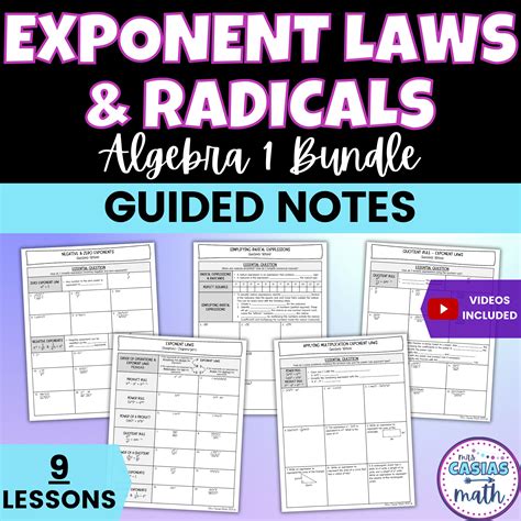 Law Of Exponents And Radicals Guided Notes Lessons Algebra 1 Casias Math