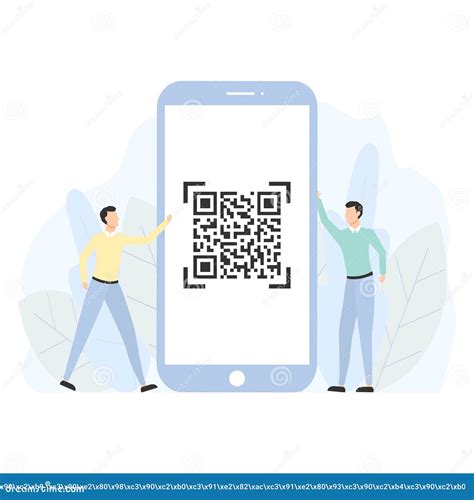 Qr Code Scanning Concept Small People Use Smartphone And Scan Qr Code Stock Vector
