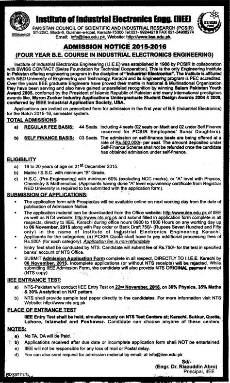 Institute Of Industrial Electronics Engineering Iiee Nts Admissions