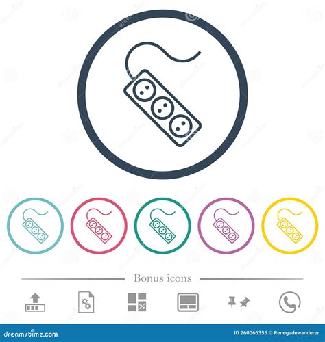 Portable Electrical Outlet With Three Sockets And Cord Outline Flat Color Icons In Round