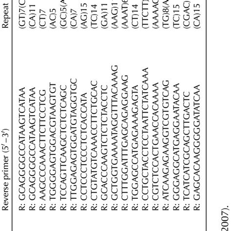 List Of Ssr Primer Sequences Used To Amplify The Target Microsatellite