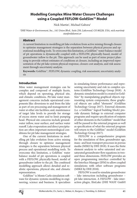 Pdf Modelling Complex Mine Water Closure Challenges Using A Coupled Feflow Goldsim™ Model