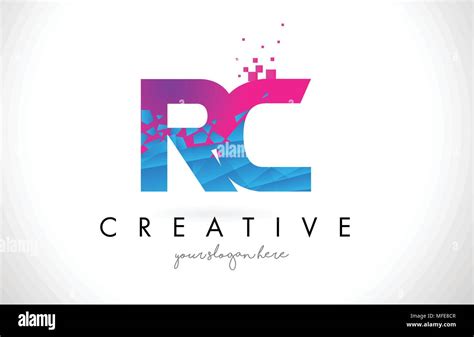 RC R C Letter Logo With Broken Shattered Blue Pink Triangles Texture Design Vector Illustration