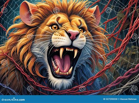 Dramatic And Intense Illustration Of A Mouse Gnawing At A Tangled Web Royalty Free Cartoon