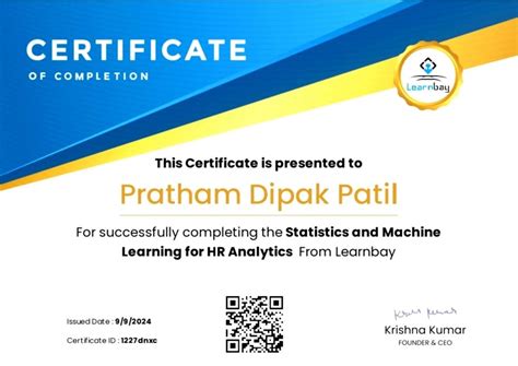 Completion Of Learnbay Course On Hr Analytics Pratham Patil Posted On The Topic Linkedin