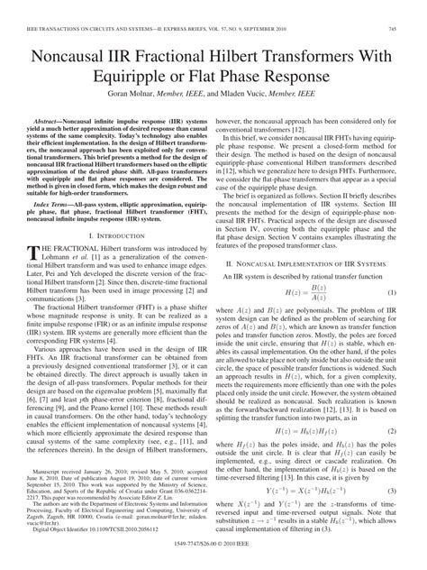 Pdf Noncausal Iir Fractional Hilbert Transformers With Equiripple Or Flat Phase Response