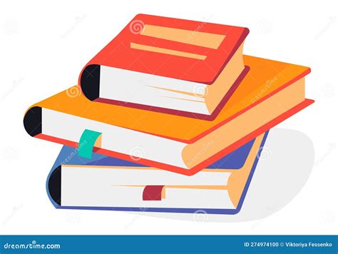 Stack Of Books With Bookmarks Color Flat Vector Illustration Stock