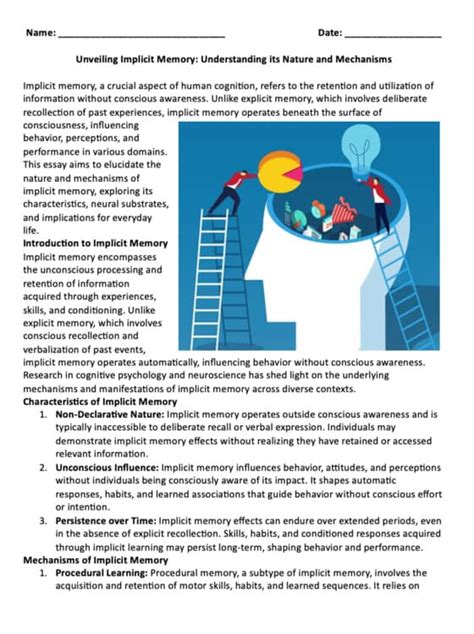 Implicit Memory Psychology Reading Passage 100 Editable By The Stem Center