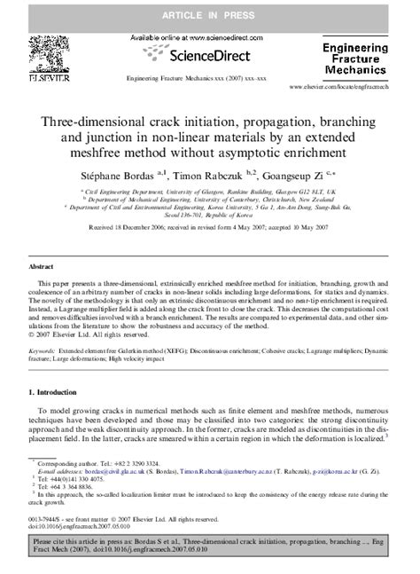 pdf three dimensional crack initiation propagation branching and