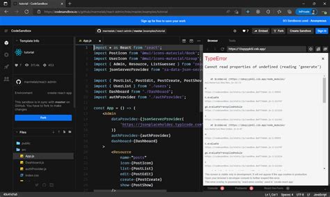 Codesandbox Not Working For Tutorial Example · Issue 7705 · Marmelab