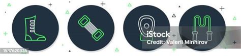 세트 라인 가슴 확장기 권투 훈련 발 스포츠 권투 신발 및 줄넘기 아이콘 벡터 가방에 대한 스톡 벡터 아트 및 기타 이미지 가방 가죽 건강한 생활방식 Istock