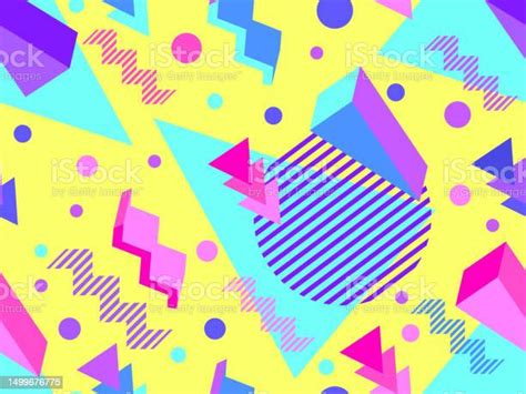 80년대 스타일의 3d 기하학적 이음매 없는 패턴 3d 아이소메트릭 삼각형 지그재그 및 원 판촉 제품 포장지 및 인쇄를 위한 디자인 벡터 그림 0명에 대한 스톡 벡터 아트