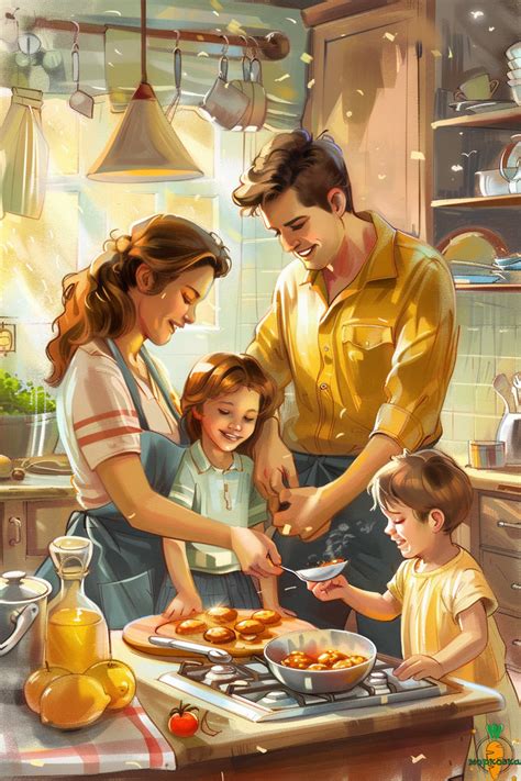 Иллюстрация ⋆｡˚ Иллюстрация 👨‍👩‍👧‍👦🍳 ️ Вся семья на кухне