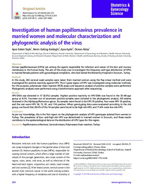 Pdf Investigation Of Human Papillomavirus Prevalence In Married Women And Molecular