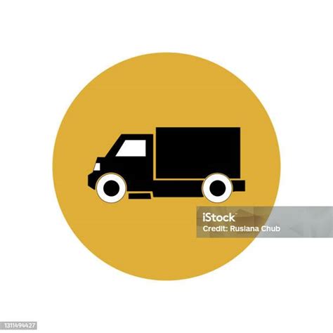노란색 원에 있는 트럭 아이콘입니다 상품의 배송 및 운송 스마트 폰 응용 프로그램에서 사용자 인터페이스 버튼 개념에 대한 스톡 벡터 아트 및 기타 이미지 Istock