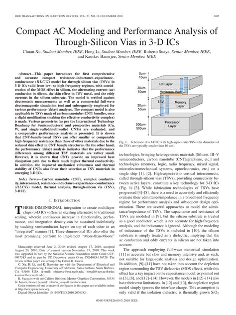 Pdf Compact Ac Modeling And Performance Analysis Of Through Silicon Vias In 3 D Ics