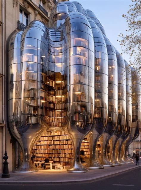 Futuristic Apple Shaped Building With Books
