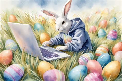 The Easter Bunny Is A Programmer The Easter Bunny Is Working At The Computer Generated By Ai