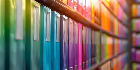 Premium Photo Closeup Of Colorful Labeled Folders On Organized Office Shelves Concept Office