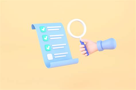 체크리스트 종이를 들고 돋보기를 들고 손을 잡습니다 체크 표시가있는 용지 아이콘을 선택하십시오 3차원 형태에 대한 스톡 사진 및 기타 이미지 Istock