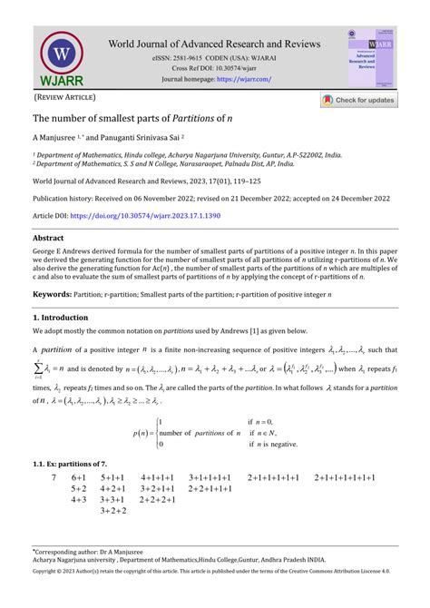 Pdf The Number Of Smallest Parts Of Partitions Of N