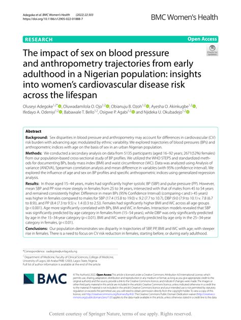 Pdf The Impact Of Sex On Blood Pressure And Anthropometry