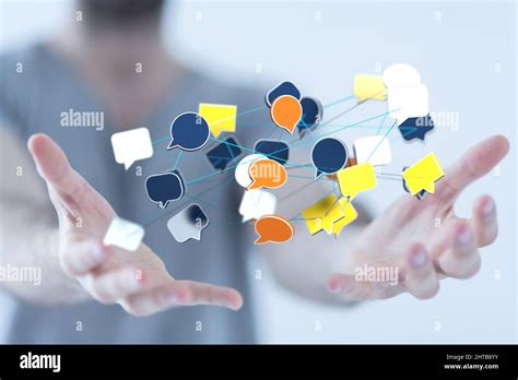 3d rendering of colorful networking messaging icons in the air with a