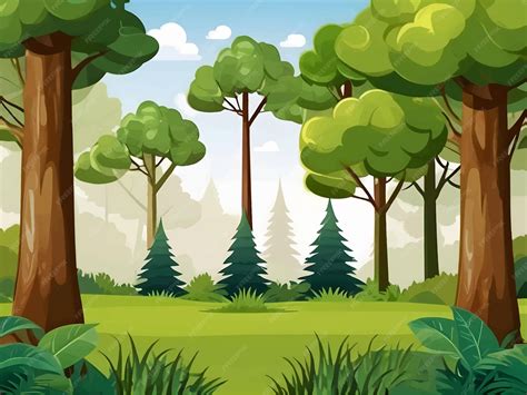 Premium Vector A Cartoon Illustration Of A Forest With Trees And Grass