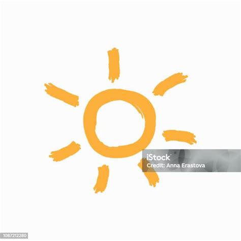 거친 붓으로 직접 그린 귀여운 태양 아이콘 로고 상징입니다 스케치 수채화 그런 지입니다 붓에 대한 스톡 벡터 아트 및 기타