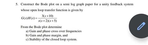 Solved Construct The Bode Plot On A Semi Log Graph Paper Chegg Com