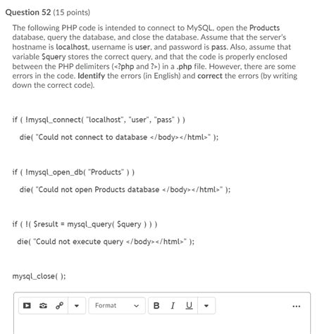 Solved Question 52 15 Points The Following Php Code Is