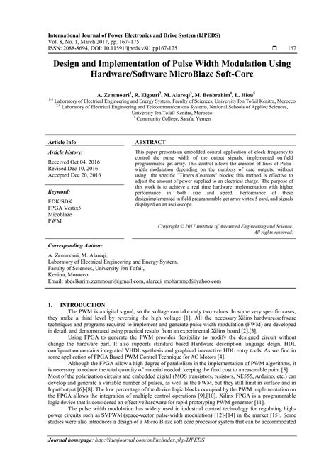 Design And Implementation Of Pulse Width Modulation Using Hardwaresoftware Microblaze Soft Core