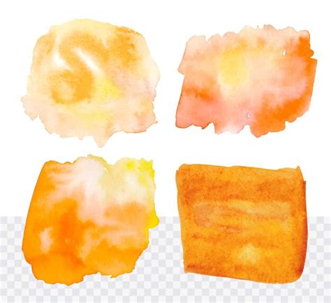 수채화 오렌지 얼룩 벡터 손으로 디자인에 대 한 추상적 인 배경을 그린 세트 프리미엄 벡터