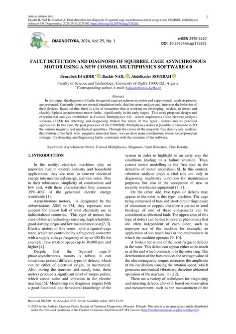 Pdf Fault Detection And Diagnosis Of Squirrel Cage Asynchronous Motor Using A New Comsol