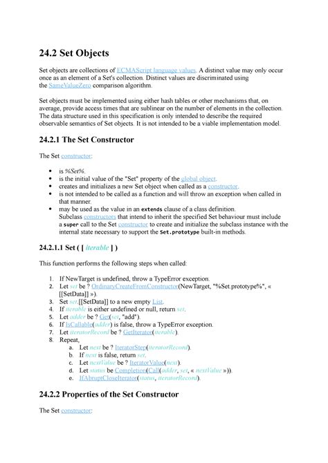 241 Yes 24 Set Objects Set Objects Are Collections Of Ecmascript Language Values A Distinct