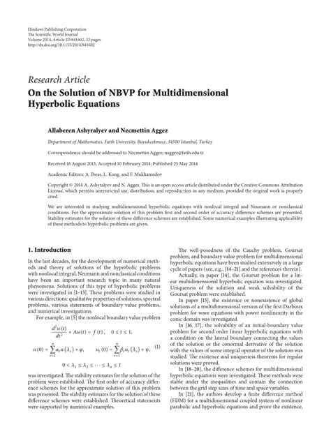 Pdf On The Solution Of Nbvp For Multidimensional Hyperbolic Equations