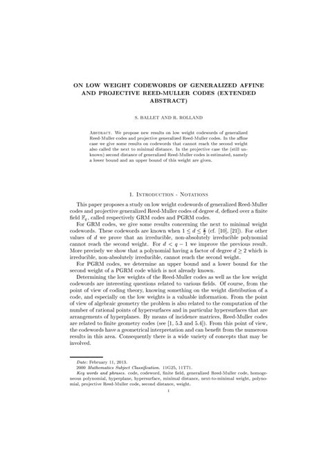 pdf on low weight codewords of generalized affine and projective reed