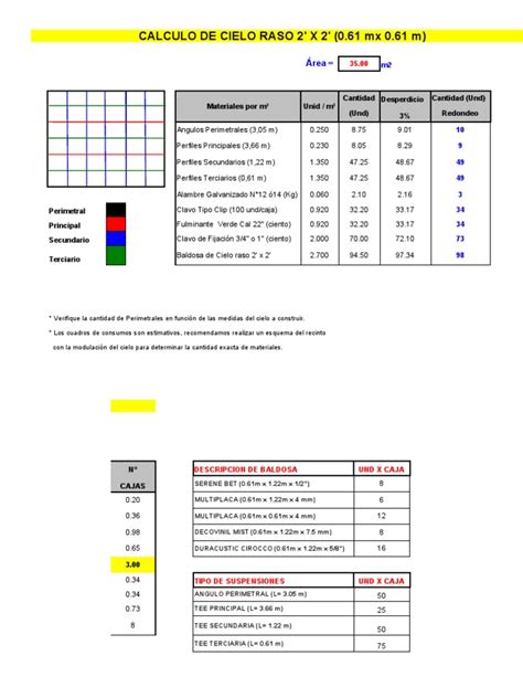 Hoja De Cálculo De Cielo Raso En Drywall Pdf