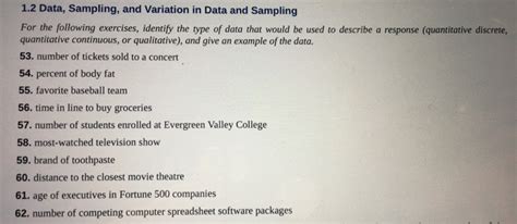 Solved Following Exercises Identify The Type Of Data That