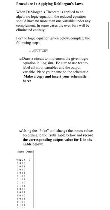 Solved Procedure 1 Applying Demorgans Laws When Demorgans