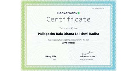 hackerrank skill certificate pallapothu bala dhana lakshmi radha