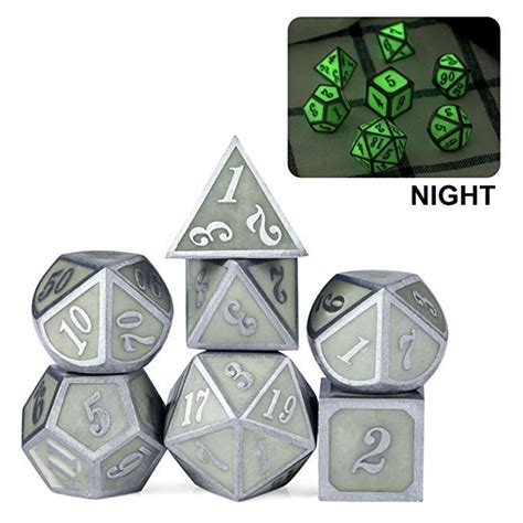 Glow In The Dark Metal Dice Set 7 Pcs For Dnd Pathfinder Mtg