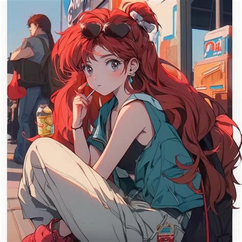 Premium Ai Image Anime Girl Sitting On The Ground With A Drink In Her